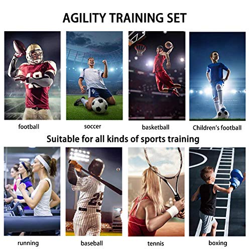 Speed Agility Training Set, Includes 1 Agility Ladder, 4 Steel Stakes, 1 Sports Headband,1 Jump Rope, 10 Disc Cones and Gym Carry Bag - Speed Training Equipment for Soccer Football Basketball (Blue)