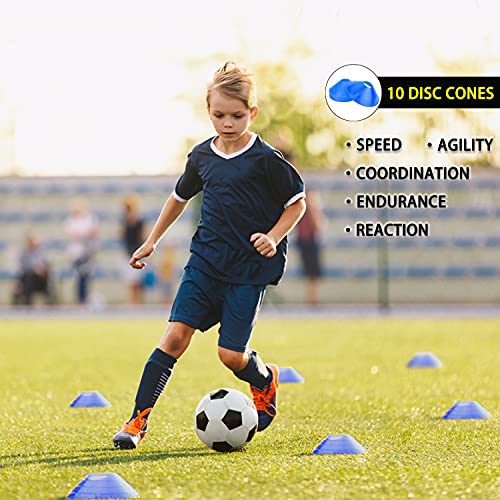 Speed Agility Training Set, Includes 1 Agility Ladder, 4 Steel Stakes, 1 Sports Headband,1 Jump Rope, 10 Disc Cones and Gym Carry Bag - Speed Training Equipment for Soccer Football Basketball (Blue)