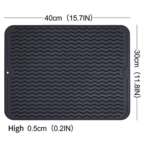 Dish Drying Mat - Silicone Drying Mat Kitchen Drying Mat Dishwasher Safety For Kitchen Counter Or Drawer Liner,Easy Clean And Heat Resistant 16X12 Inch(1Piece,Black)