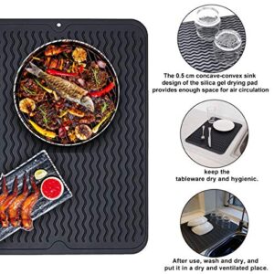 Dish Drying Mat - Silicone Drying Mat Kitchen Drying Mat Dishwasher Safety For Kitchen Counter Or Drawer Liner,Easy Clean And Heat Resistant 16X12 Inch(1Piece,Black)