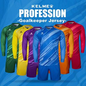 KELME Kids Customize Padded Goalie Shirt and Short, Boys Goalkeeper Jersey, Long Sleeve Turf Training Soccer Uniform, Youth Futsal Bundle Set Keeper Kit Clothes Yellow Kid 10