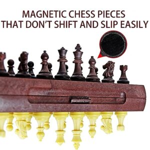 Qlisytpps Wooden Travel Chess Set,Waterproof Chess Checkers 2-in-1 Magnetic Chess Board Set,12.6 in x 12.6 in Portable Folding Chess,Beginner Chess Sets for Children and Adults