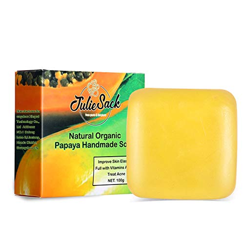 JulieSack Feel Pure Be Pure, Natural Organic Papaya Handmade Dead Skin Remover Exfoliate Soap Bar- 100g | Deep Cleansing Oil Control Prevent Acne, Pimples, Blackheads & Anti-Wrinkle | Moisturiser Face & Body