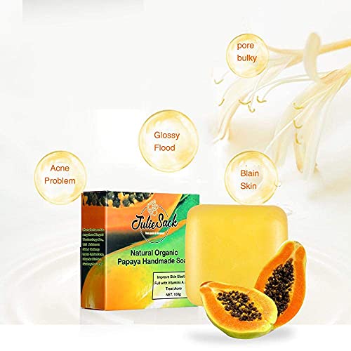 JulieSack Feel Pure Be Pure, Natural Organic Papaya Handmade Dead Skin Remover Exfoliate Soap Bar- 100g | Deep Cleansing Oil Control Prevent Acne, Pimples, Blackheads & Anti-Wrinkle | Moisturiser Face & Body