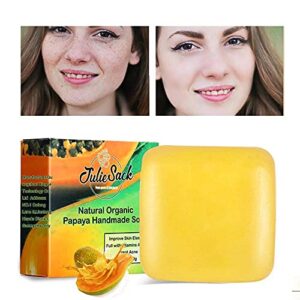 JulieSack Feel Pure Be Pure, Natural Organic Papaya Handmade Dead Skin Remover Exfoliate Soap Bar- 100g | Deep Cleansing Oil Control Prevent Acne, Pimples, Blackheads & Anti-Wrinkle | Moisturiser Face & Body