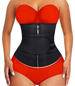 yianna latex waist trainer for women tummy control jsculpt double sweat trimmer belt workout training sport girdle, ya2225-black-s