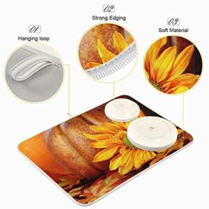 Vintage Pumpkin Sunflower Maple Leaf Dish Drying Mat for Kitchen Counter Microfiber Drying Pad, Reversible Drainer Mats for Countertop, Small 16" x 18"