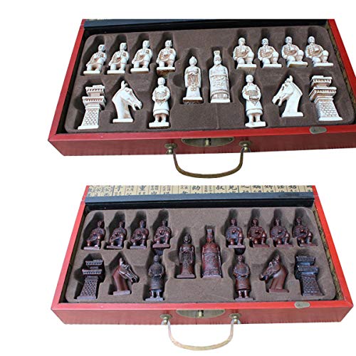 IADUMO 15.7" x 15.7" Large Chess Sets for Adults,Portable Folding Wooden Chess Board Travel Chess Set Board Game with Handmade Terracotta Warriors Chess Pieces &Storage Drawers