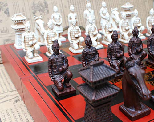 IADUMO 15.7" x 15.7" Large Chess Sets for Adults,Portable Folding Wooden Chess Board Travel Chess Set Board Game with Handmade Terracotta Warriors Chess Pieces &Storage Drawers