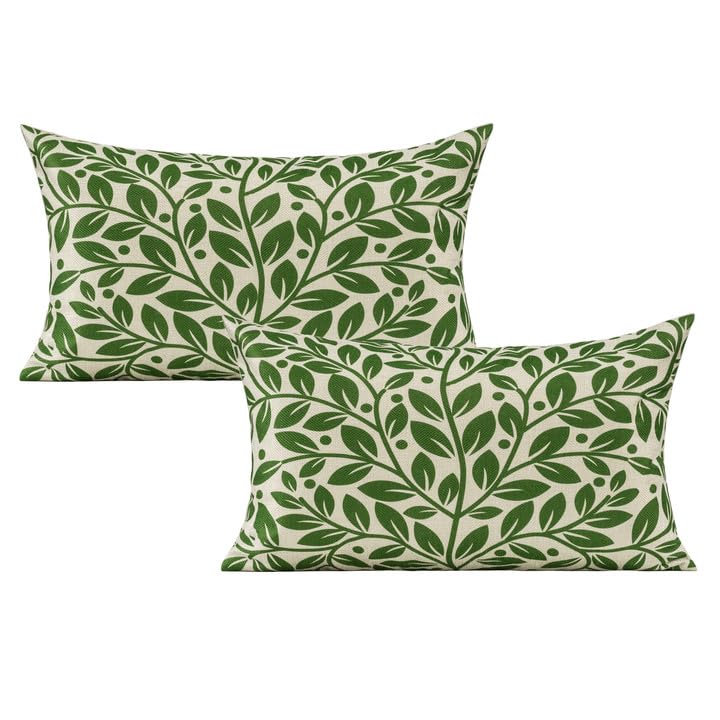 VAKADO 12x20 Inch Set of 2 Outdoor Chartreuse Green Lumbar Throw Pillow Covers Patio Furniture Decorative Spring Summer Nature Tropical Plants Rectangle Cushion Cases Home Decorations for Couch Sofa