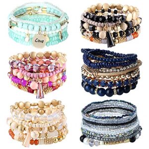 sailimue 6 sets bohemian stackable bead bracelets for women men stretch multilayered bangles bracelet set boho multicolor jewelry