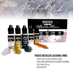 Pixiss 25 Pack Large Alcohol Inks 0.5oz Bottles and Pixiss Metallic Alcohol Inks (Pearl, Gold, Silver, Gunmetal, Copper)