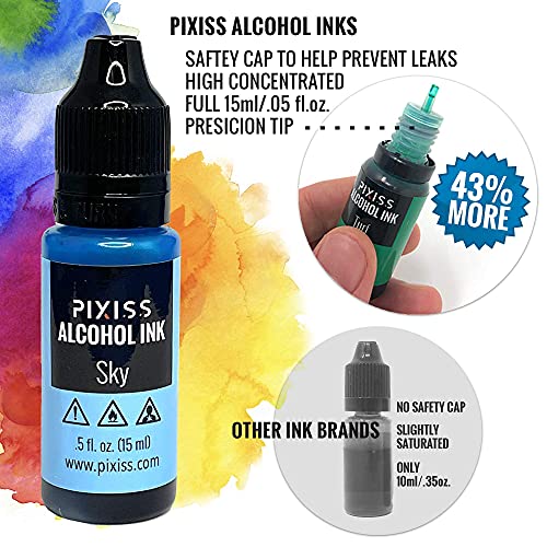 Pixiss 25 Pack Large Alcohol Inks 0.5oz Bottles and Pixiss Metallic Alcohol Inks (Pearl, Gold, Silver, Gunmetal, Copper)