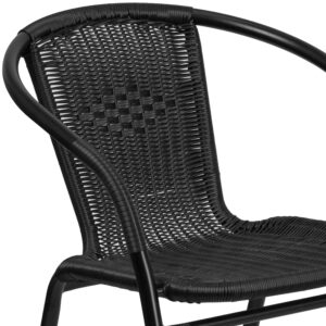 EMMA + OLIVER 2 Pack Black Rattan Indoor-Outdoor Restaurant Stack Chair with Curved Back