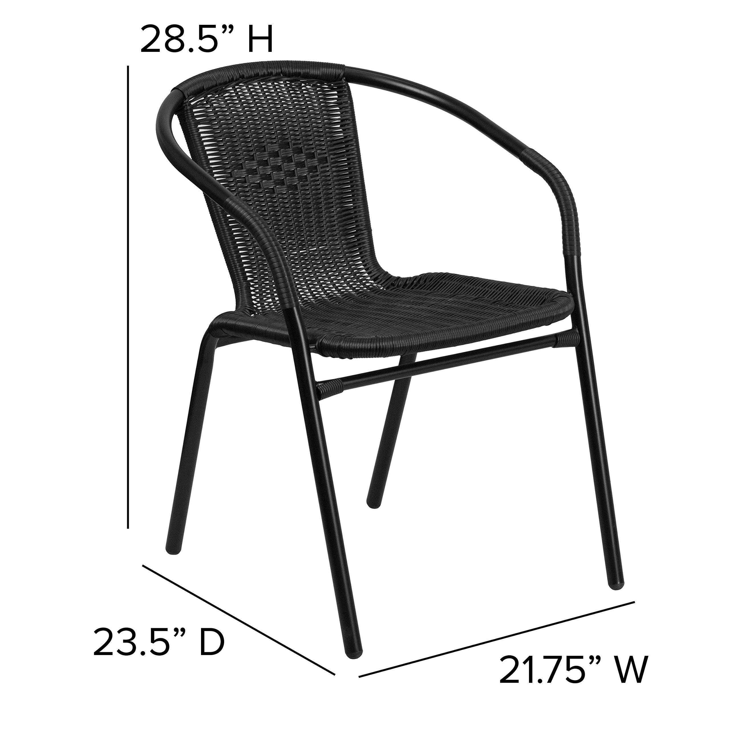 EMMA + OLIVER 2 Pack Black Rattan Indoor-Outdoor Restaurant Stack Chair with Curved Back