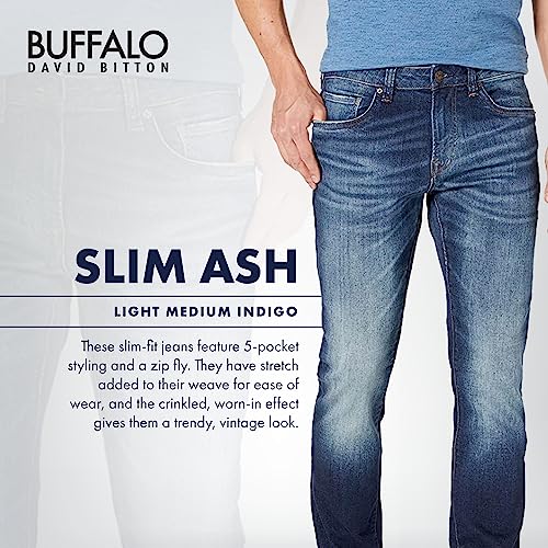 Buffalo David Bitton Men's Slim Ash Jeans, Light Medium Indigo, 32x32