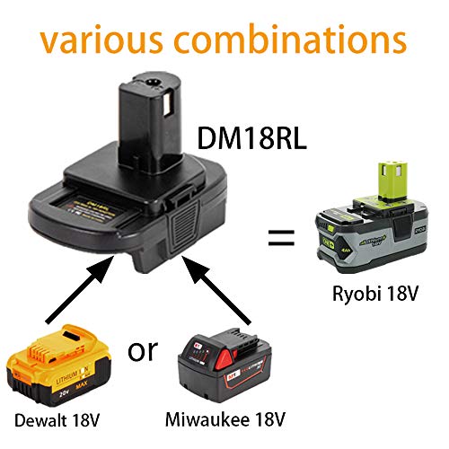 RYG USB Battery Adapter for Milwaukee 18V Li-Ion and for Dewalt 18V Battery Convert to for Ryobi 18V P108 ABP1801 Battery