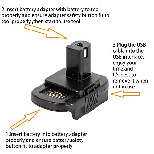 RYG USB Battery Adapter for Milwaukee 18V Li-Ion and for Dewalt 18V Battery Convert to for Ryobi 18V P108 ABP1801 Battery