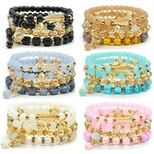 bohemian bracelet sets for women - 6 sets stackable stretch bracelets multi-color boho hippie bracelets dainty jewelry best friend gift (seed bead bracelet sets)