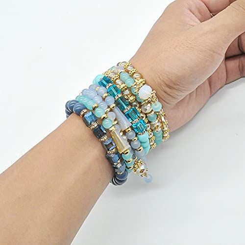 Bohemian Bracelet Sets for Women - 6 Sets Stackable Stretch Bracelets Multi-color Boho Hippie Bracelets Dainty Jewelry Best Friend Gift (Seed bead bracelet sets)