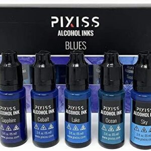 Pixiss Blue Alcohol Inks Set, 5 Shades of Highly Saturated Blue Alcohol Ink, for Resin Petri Dishes, Alcohol Ink Paper, Tumblers, Coasters, Resin Dye