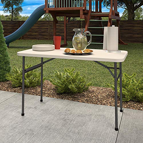 COSCO 4 ft. Straight Folding Utility Table, White, Indoor & Outdoor, Portable Desk, Camping, Tailgating, & Crafting Table