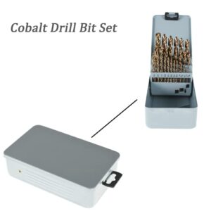 findmall Cobalt Drill Bit Set-29Pcs 1/16-1/2 M35 High Speed Steel Twist Jobber Length for Hardened Metal Stainless Steel Cast Iron and Wood Plastic with Metal Storage Case