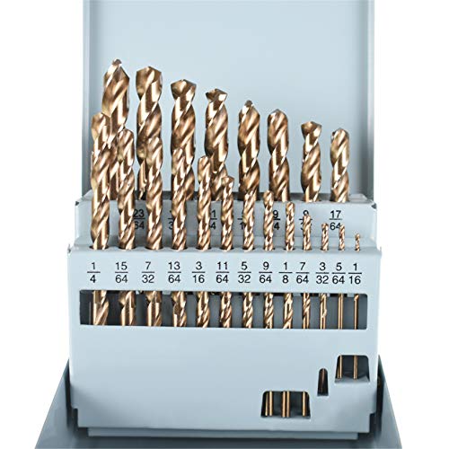 findmall 21Pcs Drill Bit Set Cobalt Drill Bit Set M35 High Speed Steel Drill Bits 1/16"-3/8" with Metal Storage Case