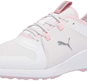 PUMA Women's Ignite Fasten8 Golf Shoe, White Silver-Pink Lady, 7.5