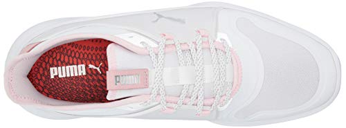 PUMA Women's Ignite Fasten8 Golf Shoe, White Silver-Pink Lady, 7.5