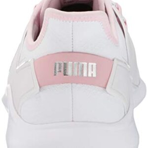 PUMA Women's Ignite Fasten8 Golf Shoe, White Silver-Pink Lady, 7.5