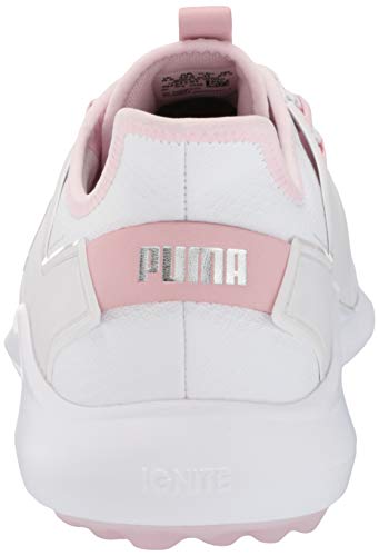 PUMA Women's Ignite Fasten8 Golf Shoe, White Silver-Pink Lady, 7.5