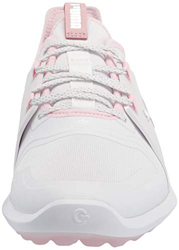 PUMA Women's Ignite Fasten8 Golf Shoe, White Silver-Pink Lady, 7.5