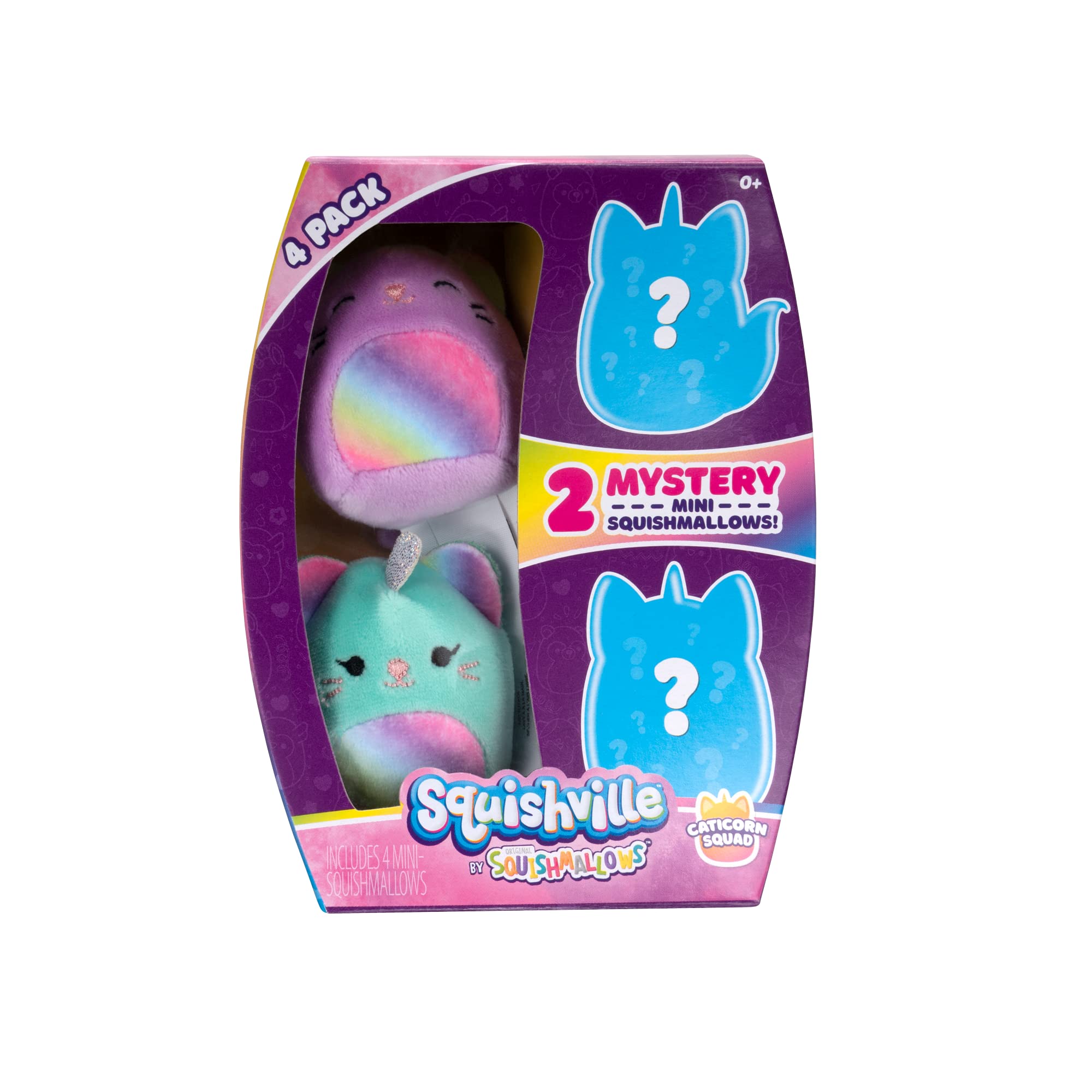 Squishville by Squishmallows SQM0078 Mystery Squad, Four 2, Irresistibly Soft Colourful Plush Caticorns, Mini Squishmallows