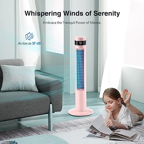 R.W.FLAME Tower Fan with Remote Control, Standing Fan for Office, Oscillating Fan for Home with Children/Pets/Elders,Time Settings,LCD Display,45W,Oscillation, 36" Pink