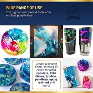 Alcohol Ink Set - 15 pcs of 20ml Vibrant Concentrated Colors Alcohol-Based Ink for Epoxy Resin Art Petri Dish Tumbler Making incl. Acrylic Ink Paper for Alcohol Inks Blending Solution & Paint Brushes