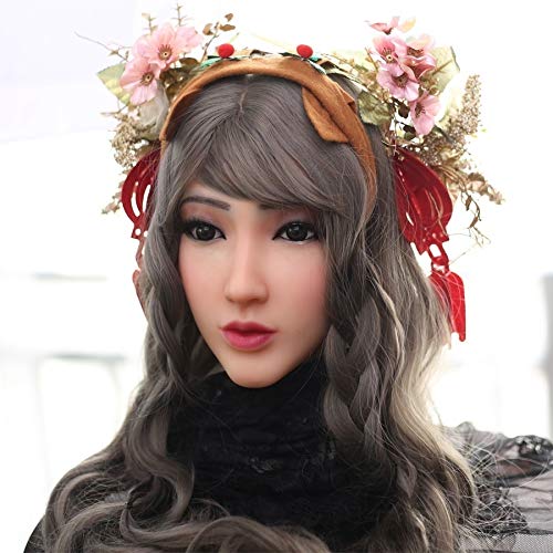 YRZGSAWJ Soft Silicone Headgear Female Full Face Can Make up Mask for Crossdresser Transgender Cosplay Mask (tan)