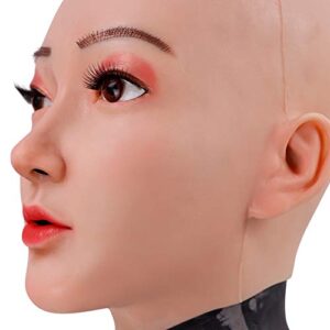 YRZGSAWJ Soft Silicone Headgear Female Full Face Can Make up Mask for Crossdresser Transgender Cosplay Mask (tan)