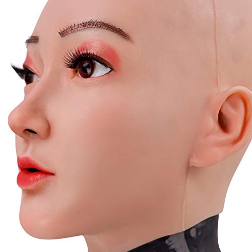 YRZGSAWJ Soft Silicone Headgear Female Full Face Can Make up Mask for Crossdresser Transgender Cosplay Mask (tan)