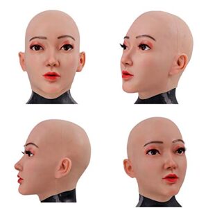 YRZGSAWJ Soft Silicone Headgear Female Full Face Can Make up Mask for Crossdresser Transgender Cosplay Mask (tan)