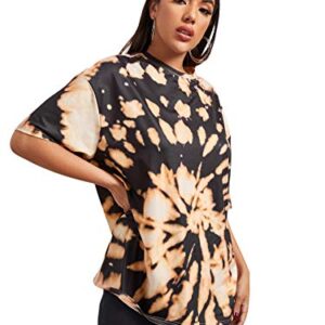 SweatyRocks Women's Graphic Oversized Tee Shirts Casual Loose Fit Short Sleeves Tops Black Tie Dye M