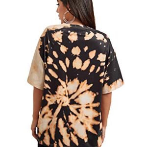 SweatyRocks Women's Graphic Oversized Tee Shirts Casual Loose Fit Short Sleeves Tops Black Tie Dye M