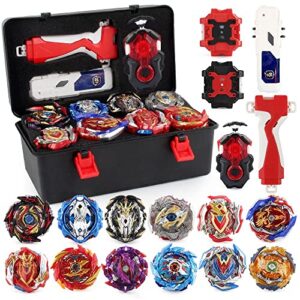 jimi bey battling top burst gyro toy set 12 spinning tops 3 launchers combat battling game with portable storage box gift for kids children boys ages 8+