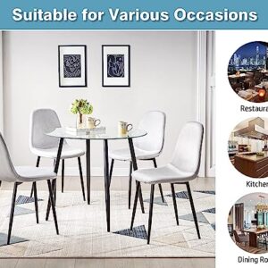 STYLIFING Dining Table Set for 4 Modern 5 Pieces Dining Room Set Mid Century Round Tempered Glass Kitchen Table and 4 Light Grey Modern Velvet Fabric Upholstered Kitchen Chair with Metal Legs