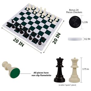 Juegoal 20" Portable Chess & Checkers Set, 2 in 1 Travel Board Games for Kids and Adults, Folding Roll up Chess Game Sets, Extra 26 Checker Pieces, Tournament Thick Mousepad Mat with Storage Bag