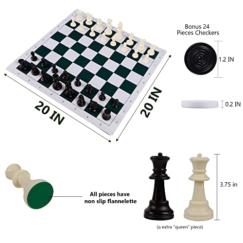 Juegoal 20" Portable Chess & Checkers Set, 2 in 1 Travel Board Games for Kids and Adults, Folding Roll up Chess Game Sets, Extra 26 Checker Pieces, Tournament Thick Mousepad Mat with Storage Bag