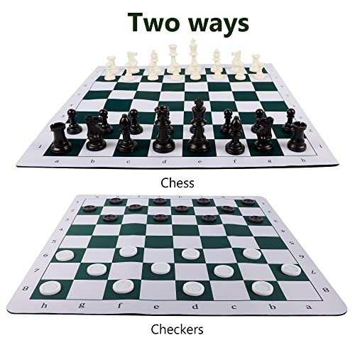 Juegoal 20" Portable Chess & Checkers Set, 2 in 1 Travel Board Games for Kids and Adults, Folding Roll up Chess Game Sets, Extra 26 Checker Pieces, Tournament Thick Mousepad Mat with Storage Bag