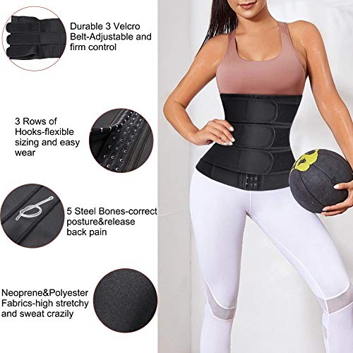 BIYHCUY Women Waist Trainer Belt Tummy Control Workout Waist Cincher Sauna Sweat Girdle Sport Waist Trimmer Slim Belly Band (Small, Black)