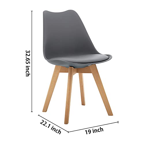 CangLong Mid Century Modern DSW Side Chair with Wood Legs for Kitchen, Living Dining Room, Set of 4, Grey