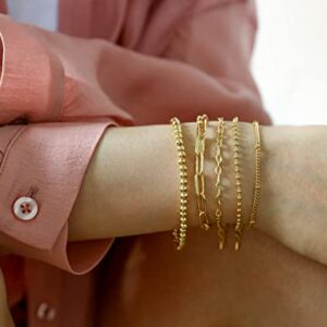 CONRAN KREMIX Gold Chain Bracelet Sets for Women Girls 14K Gold Plated Dainty Link Paperclip Bracelets Stake Adjustable Layered Gold Bracelet for Women Trendy Gold Jewelry For Women